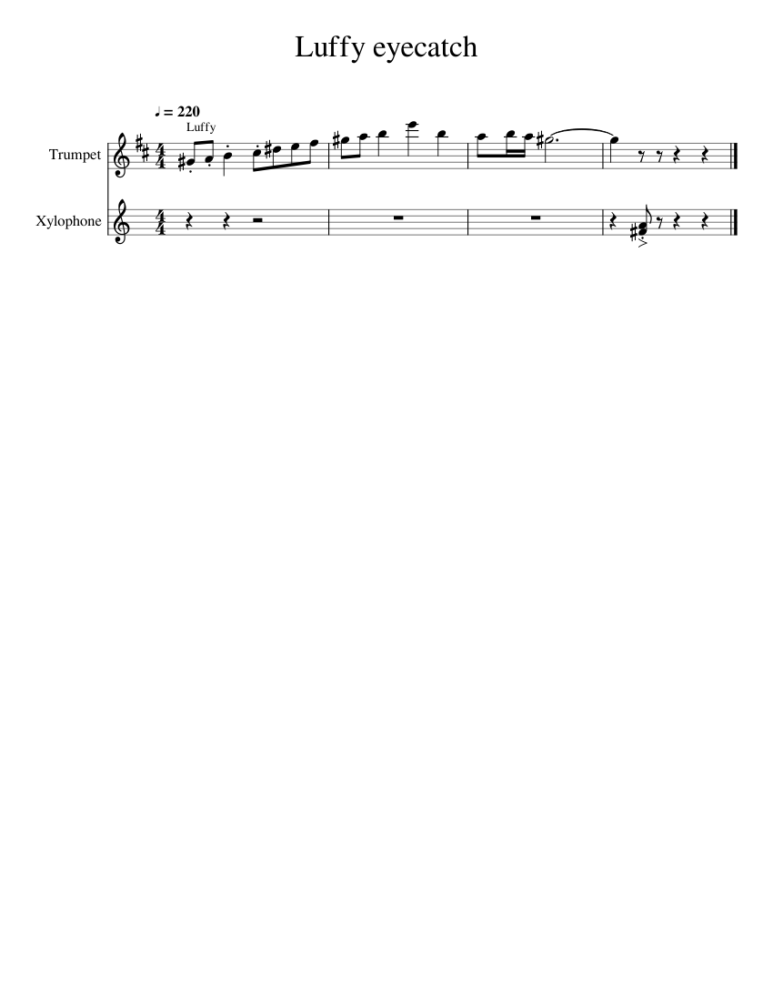 One Piece Luffy eyecatch sheet music for Trumpet, Percussion download ...