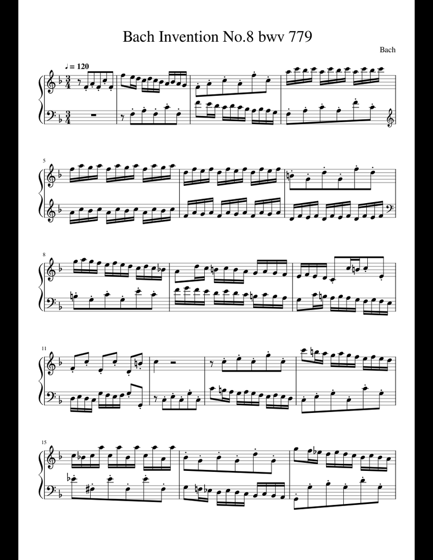 Bach Invention No.8 bwv 779 sheet music for Piano download free in PDF ...