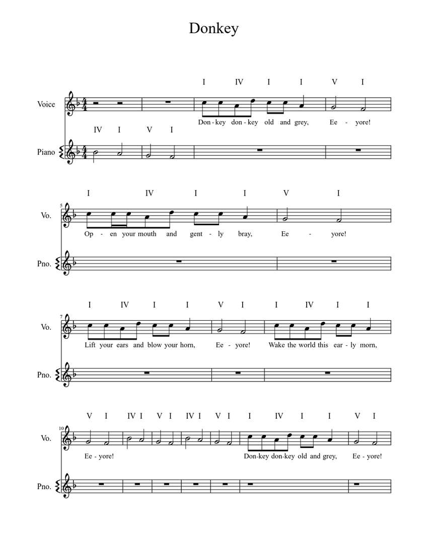 Donkey Sheet music for Piano, Voice (Other) (Piano-Voice) | Musescore.com