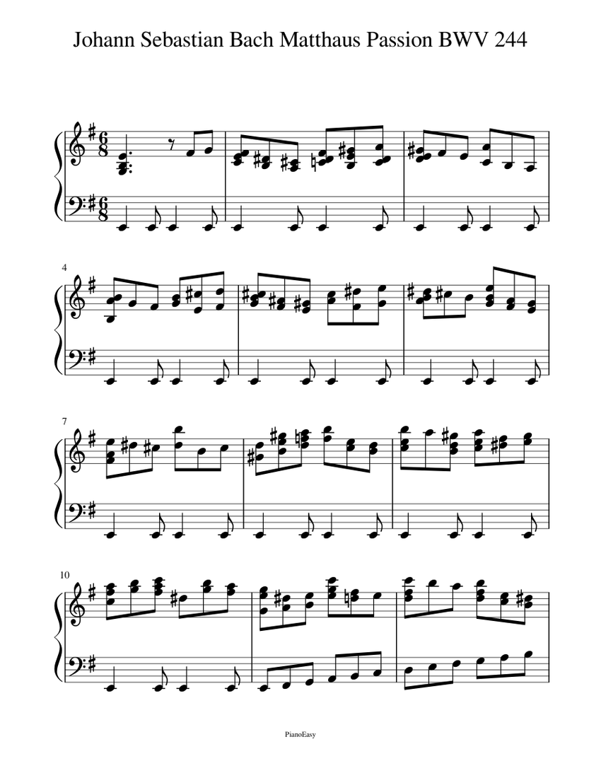 Johann Sebastian Bach Matthaus Passion BWV 244 arr. Sheet music for Piano | Download free in PDF ...