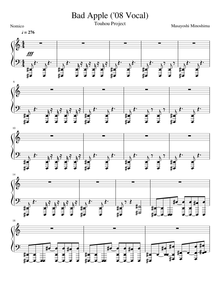 Bad Apple ('08 Vocal) Sheet music for Piano (Solo) | Musescore.com