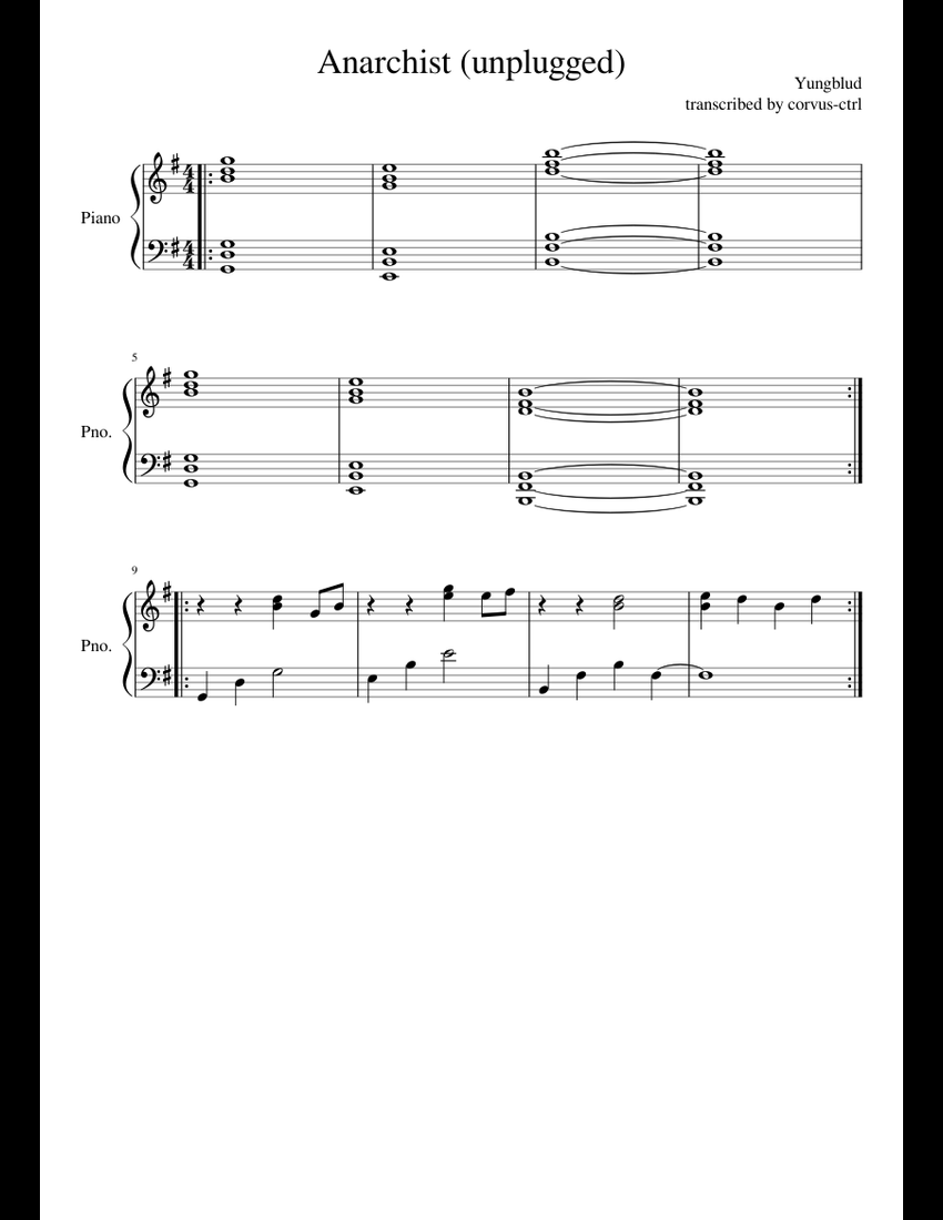 Anarchist unplugged sheet music for Piano download free in PDF or MIDI
