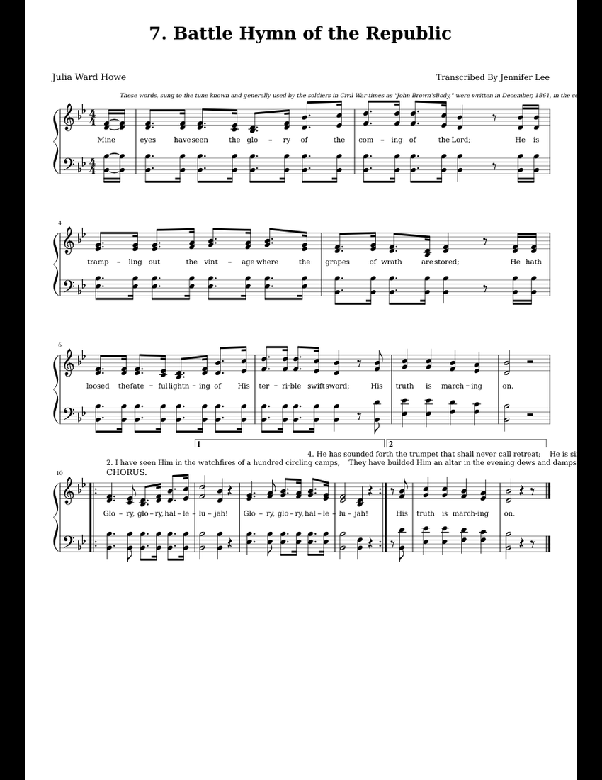Battle Hymn of the Republic - William Steffe sheet music for Piano ...
