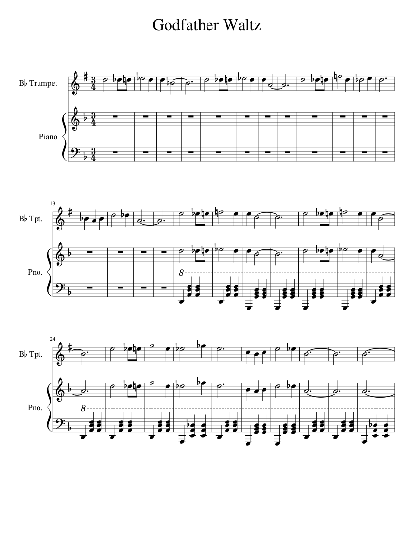Godfather Waltz Sheet music for Piano, Trumpet (In B Flat) (Solo) | Musescore.com