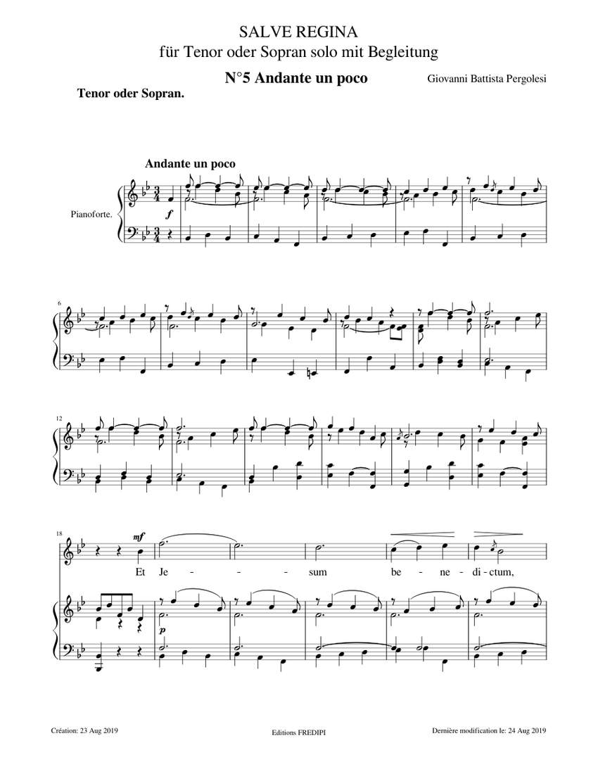 G.B. Pergolesi - Salve Regina en ut mineur - 5. Andante un poco Sheet music for Piano, Voice ...