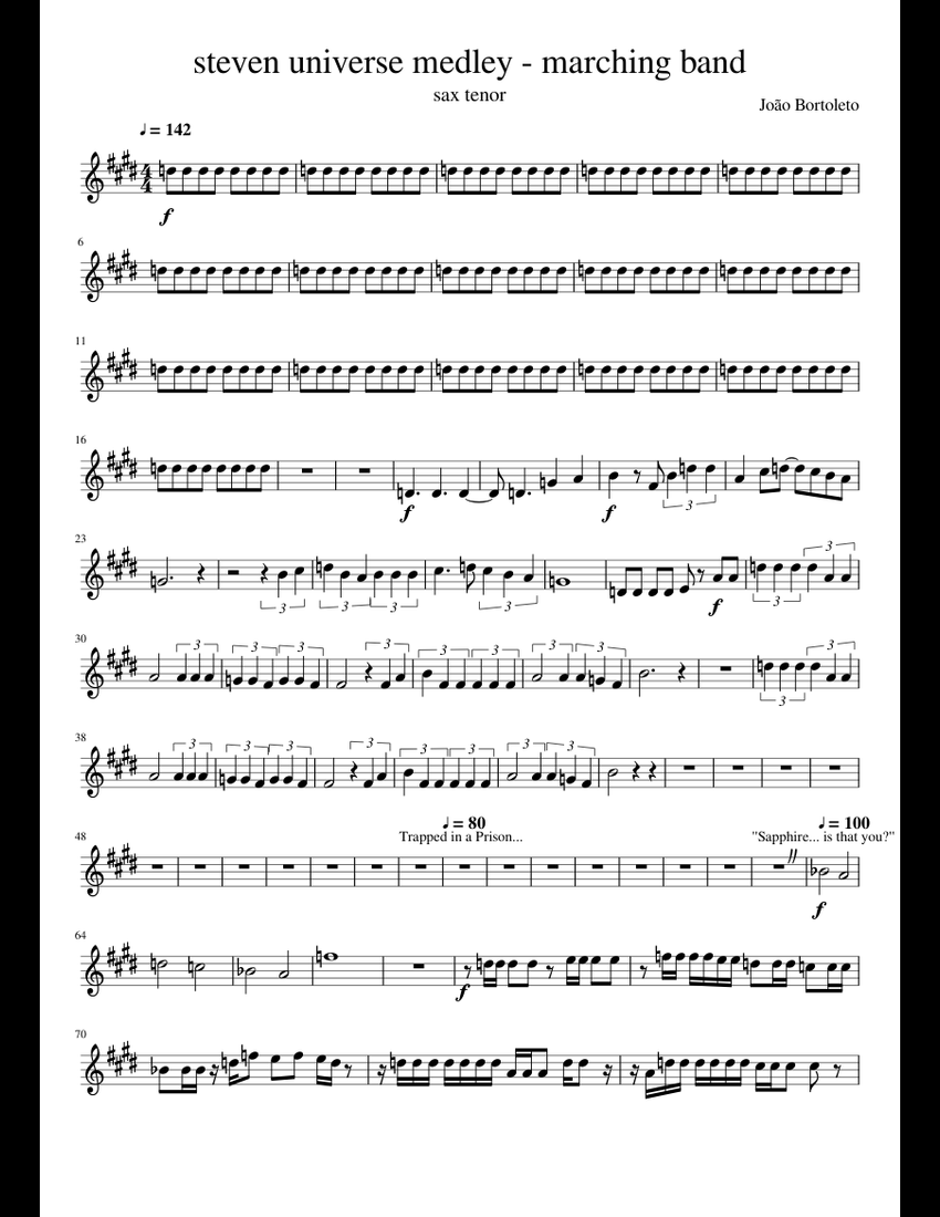 Steven universe medley marching band sax tenor sheet music for Tenor ...