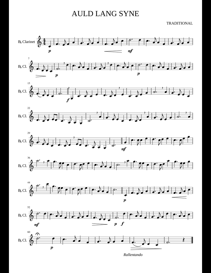 AULD LANG SYNE sheet music for Clarinet download free in PDF or MIDI