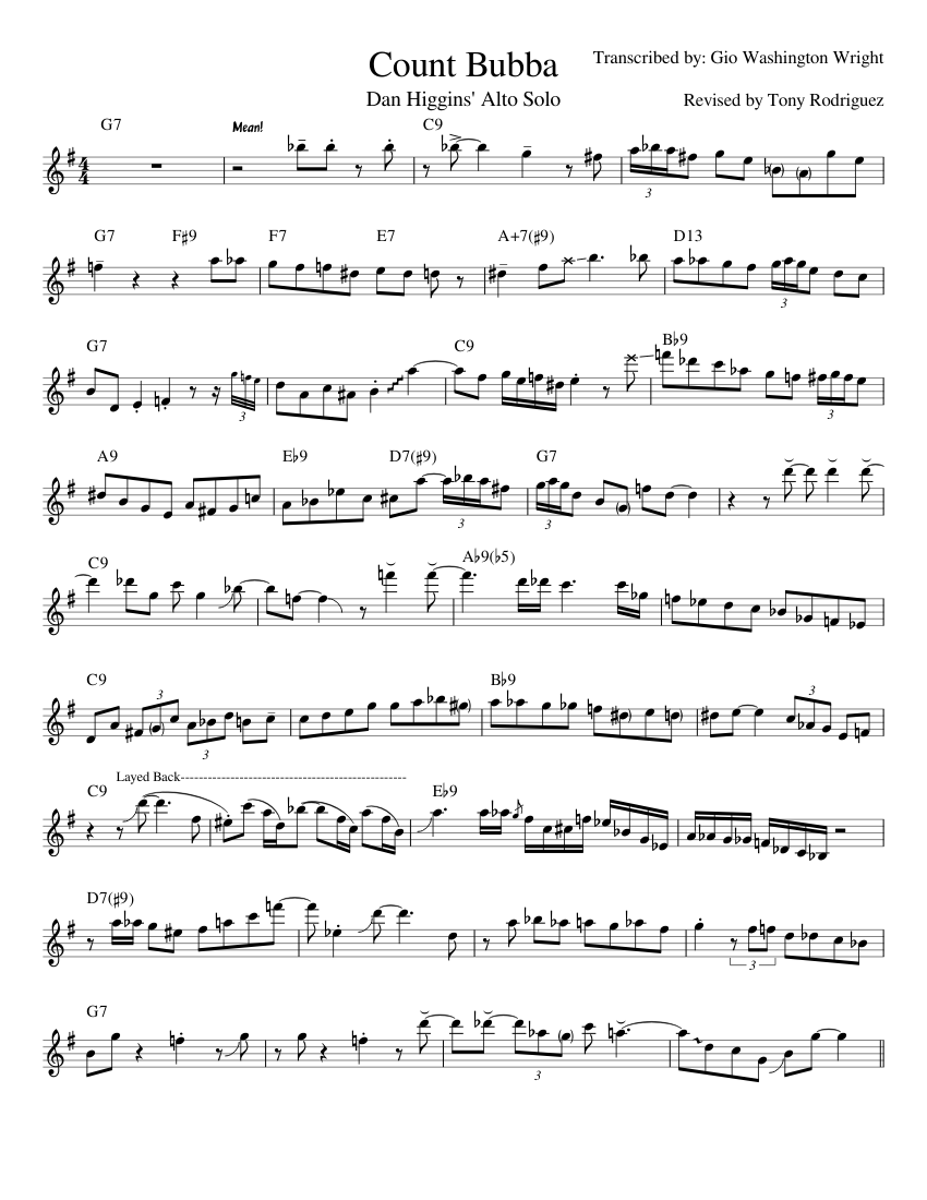 Count Bubba - Alto Solo sheet music for Alto Saxophone download free in PDF or MIDI