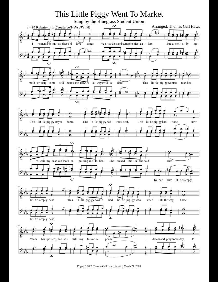 This Little Piggy Went To Market sheet music for Piano download free in ...