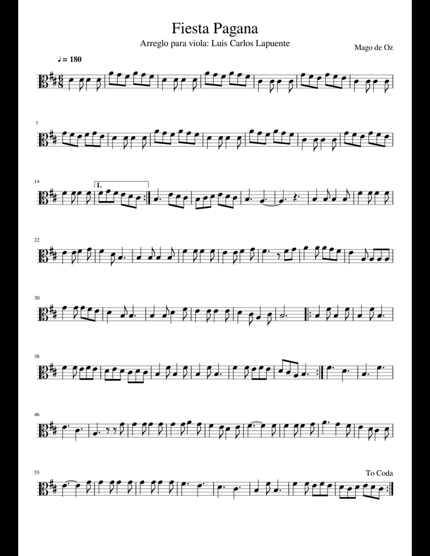 Fiesta Pagana sheet music for Viola download free in PDF or MIDI