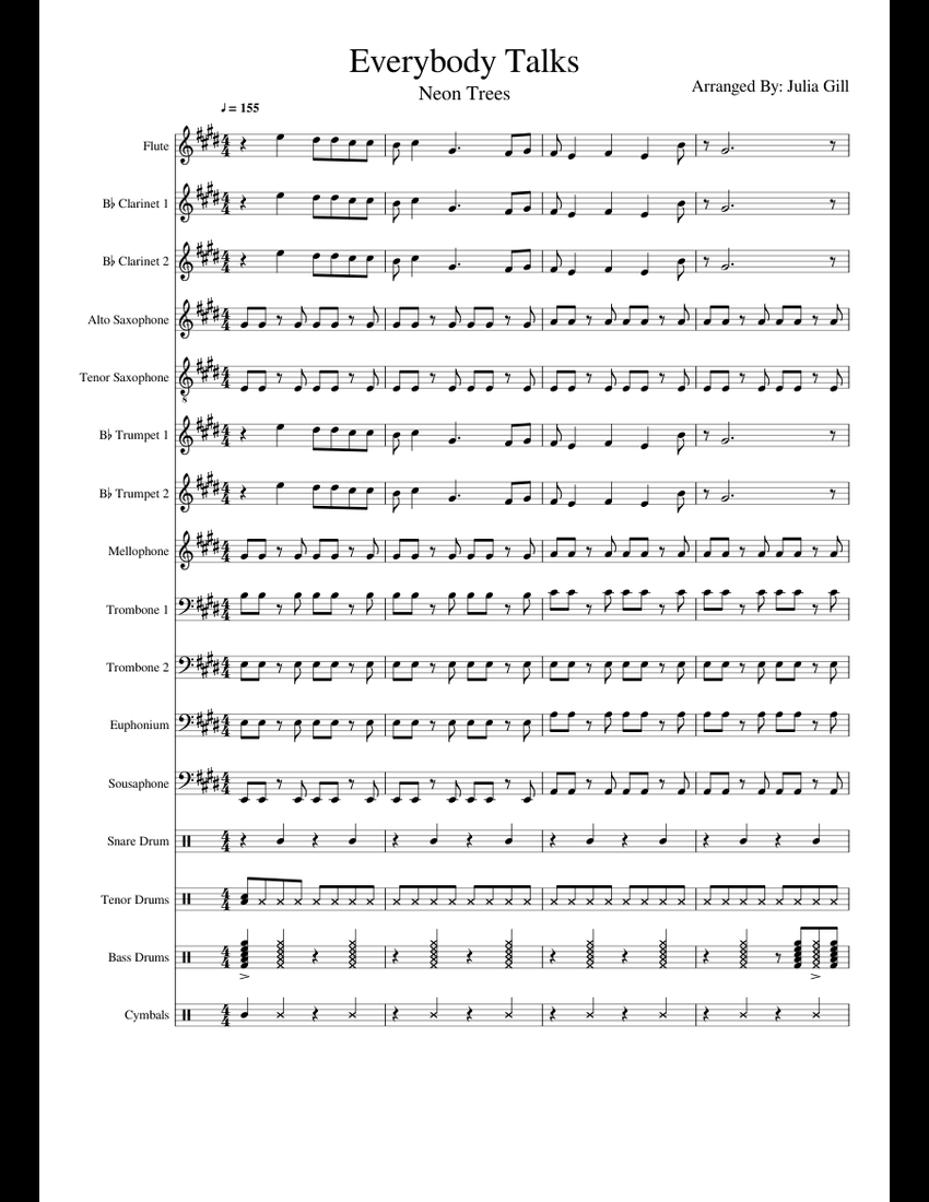 Everybody Talks sheet music for Flute, Clarinet, Alto Saxophone, Tenor ...