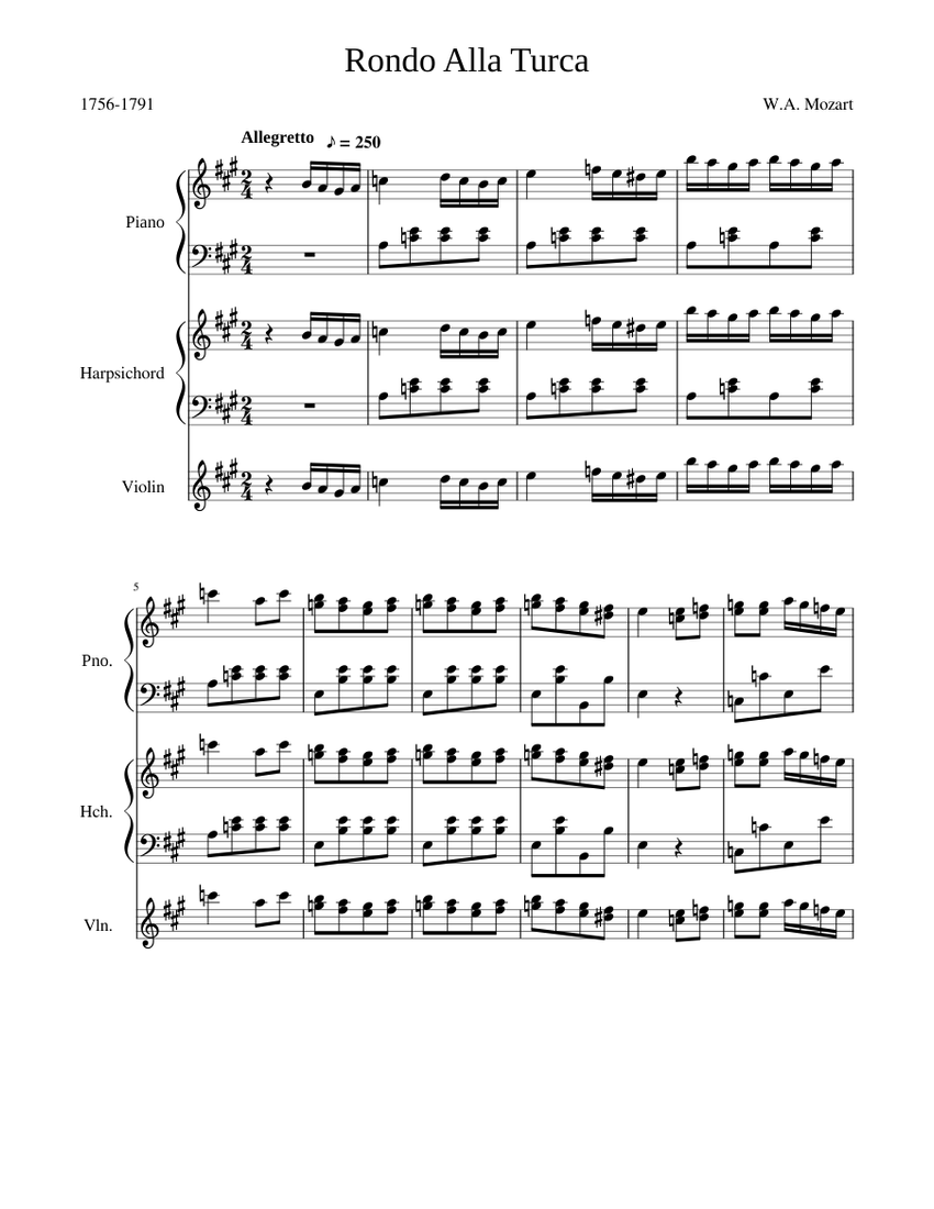 Mozart Mozart Rondo Alla Turca Sheet music for Piano, Violin ...