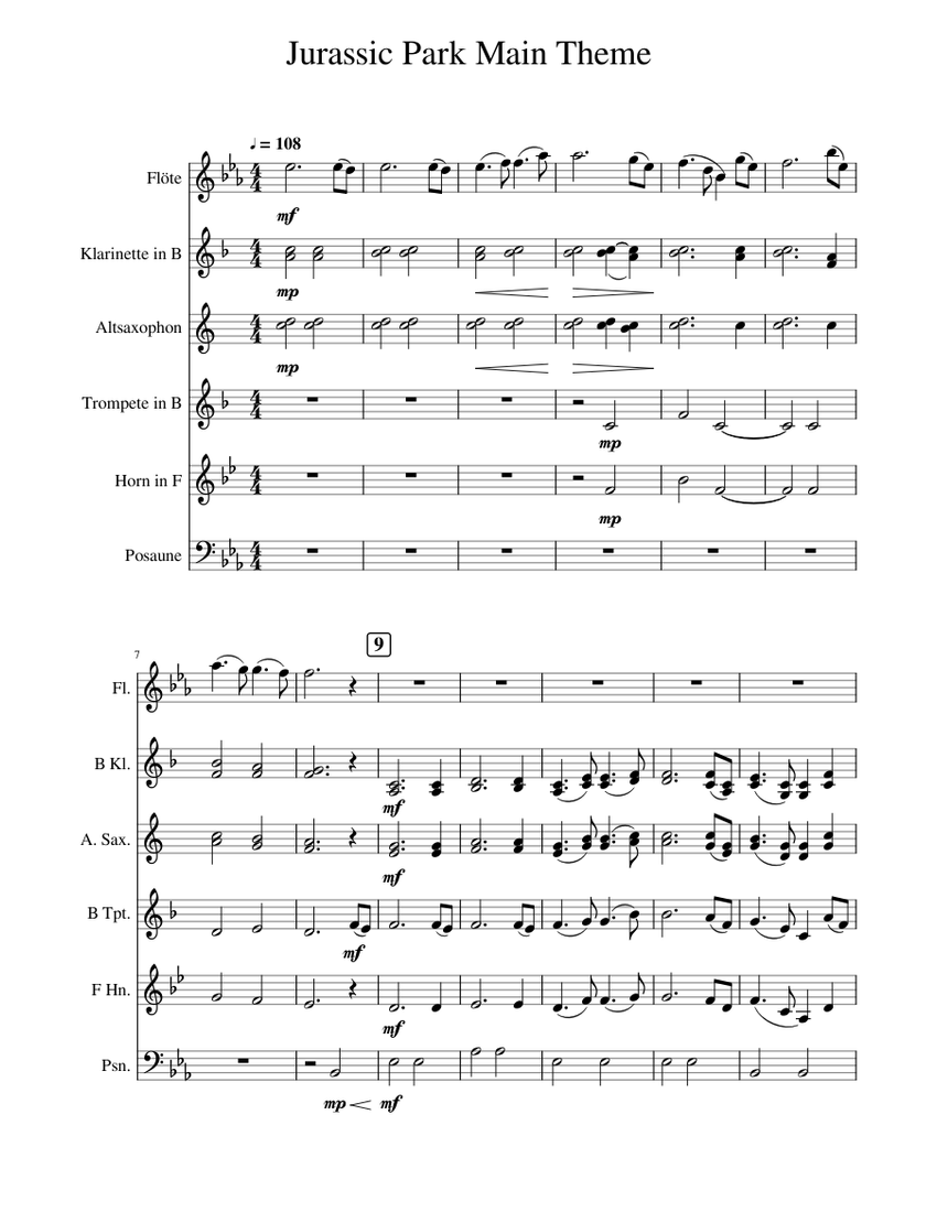 Jurassic Park Main Theme Sheet music for Flute, Clarinet, Alto Saxophone, Trumpet | Download ...