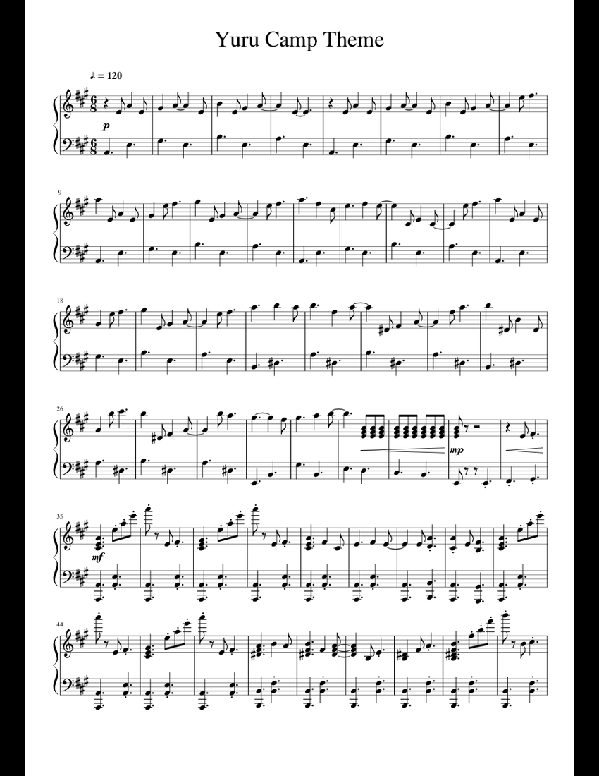 Yuru Camp Theme sheet music for Piano download free in PDF or MIDI