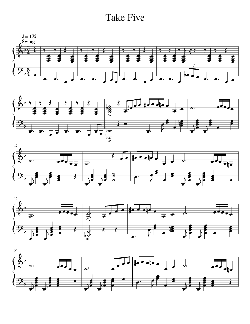 Take Five Sheet music for Piano (Solo) | Musescore.com