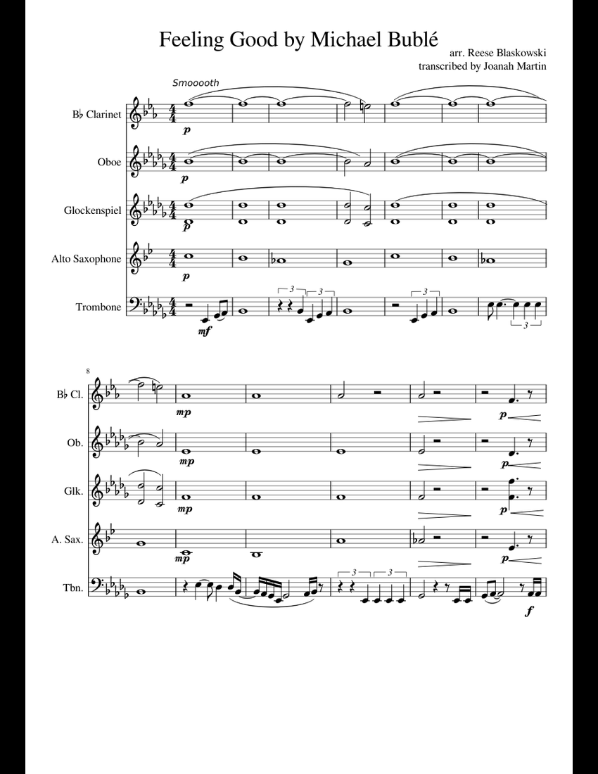 Feeling Good by Michael Bublé Random Quintet sheet music for Clarinet ...