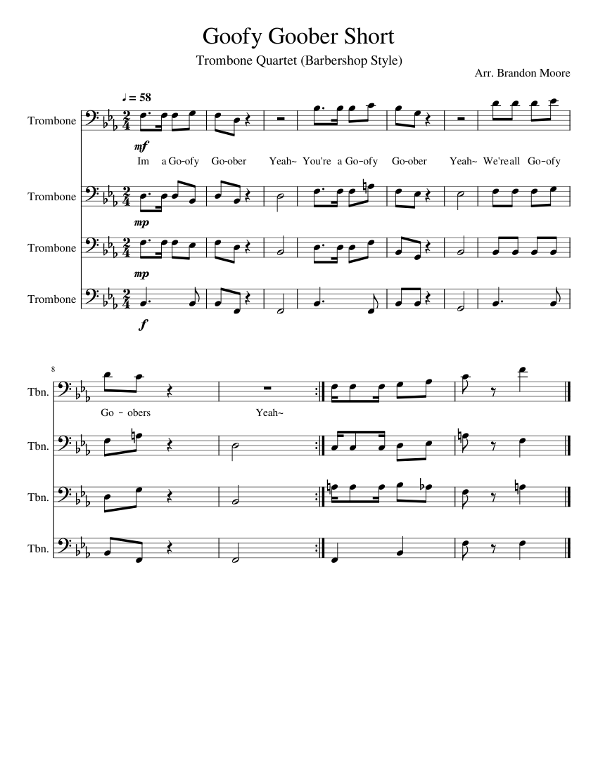 Goofy Goober Trombone Quartet sheet music for Trombone download free in ...