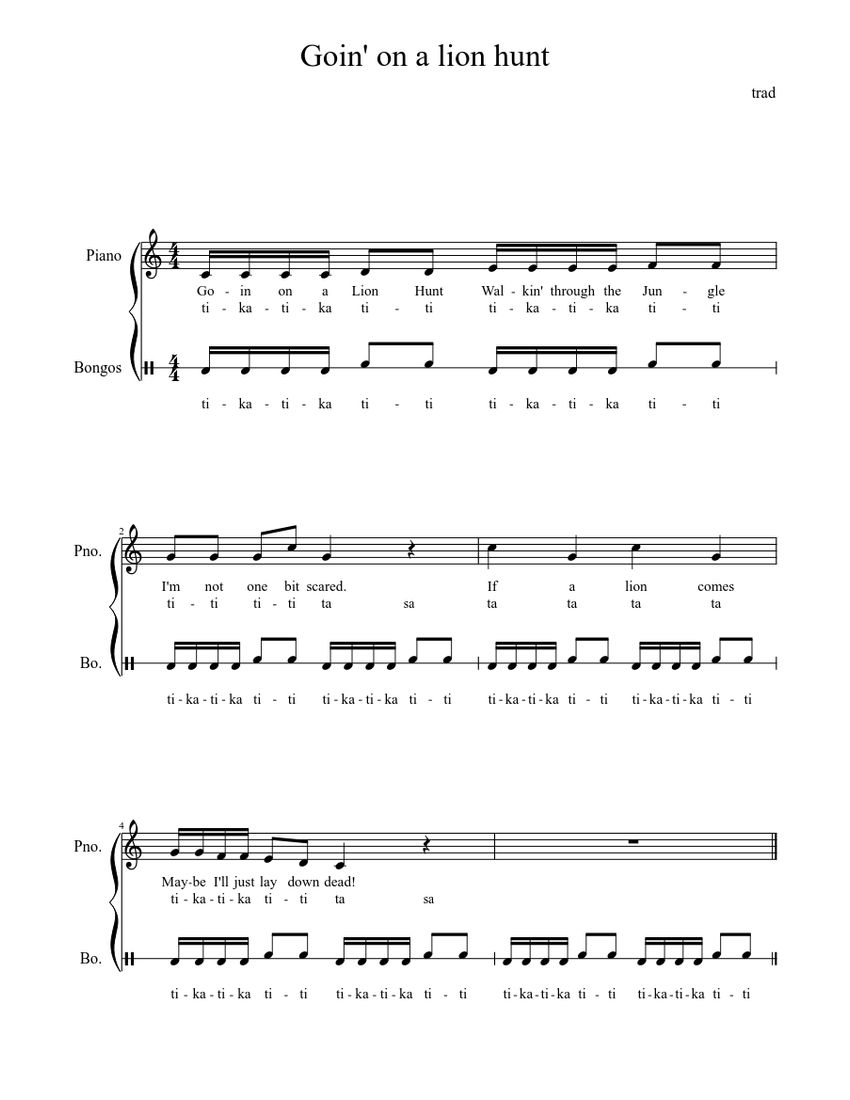 Goin' on a lion hunt Sheet music for Piano (Solo) | Musescore.com
