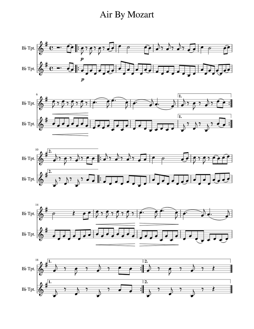 Air By Mozart Sheet music for Trumpet (In B Flat) (Brass Duet) | Musescore.com