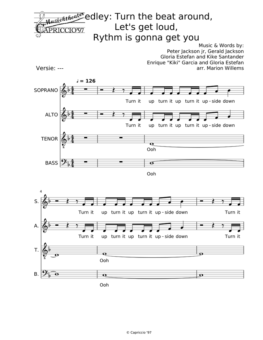 Turn the Beat around Let s get loud Rhythm is gonna get you Sheet music ...