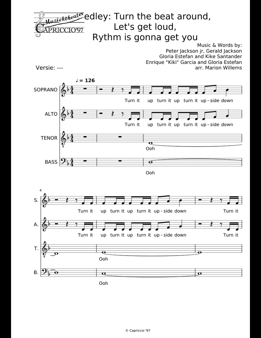 Turn the Beat around Let s get loud Rhythm is gonna get you sheet music ...