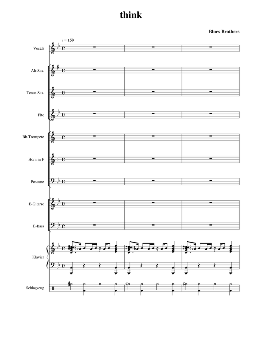 Think - Blues Brothers Sheet music for Trumpet (In B Flat), Saxophone ...