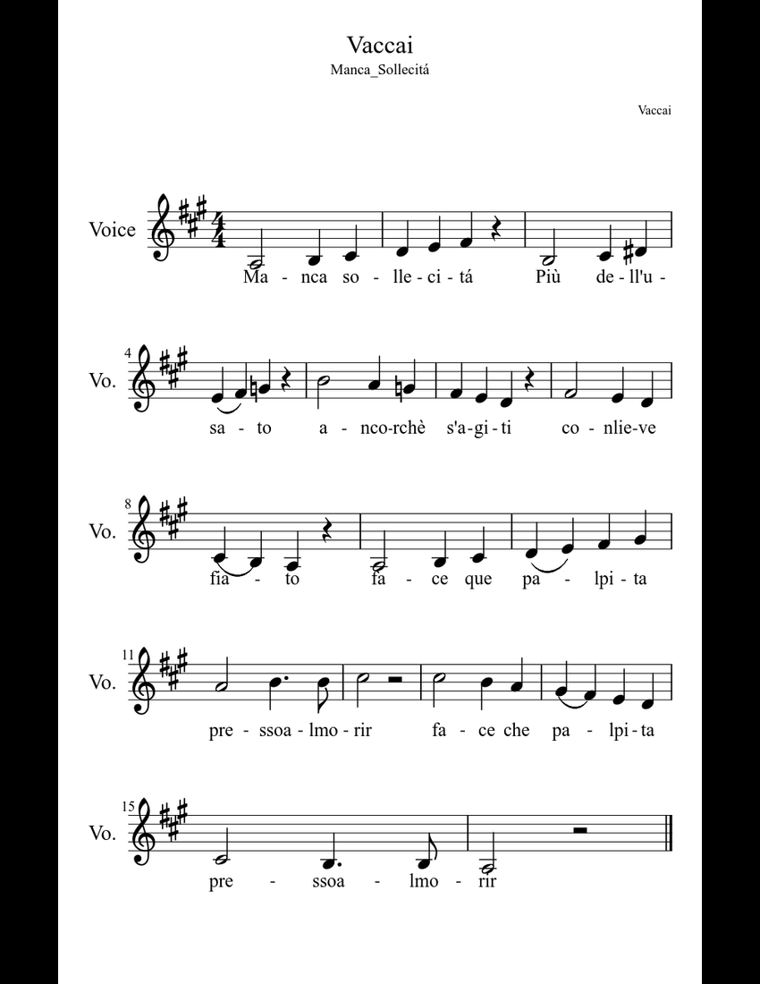 Vaccai sheet music download free in PDF or MIDI