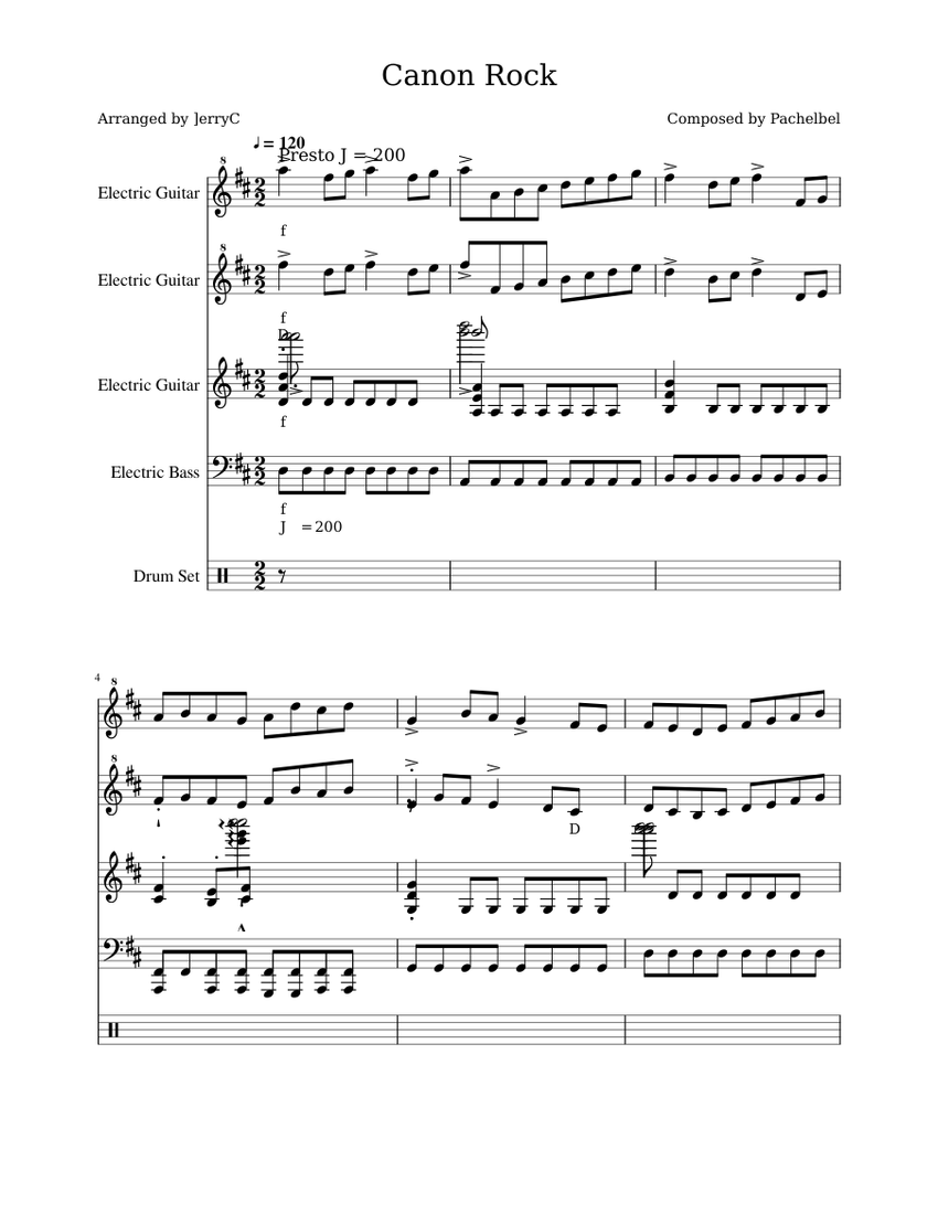 Canon Rock Full Score Sheet music for Voice | Download free in PDF or MIDI | Musescore.com