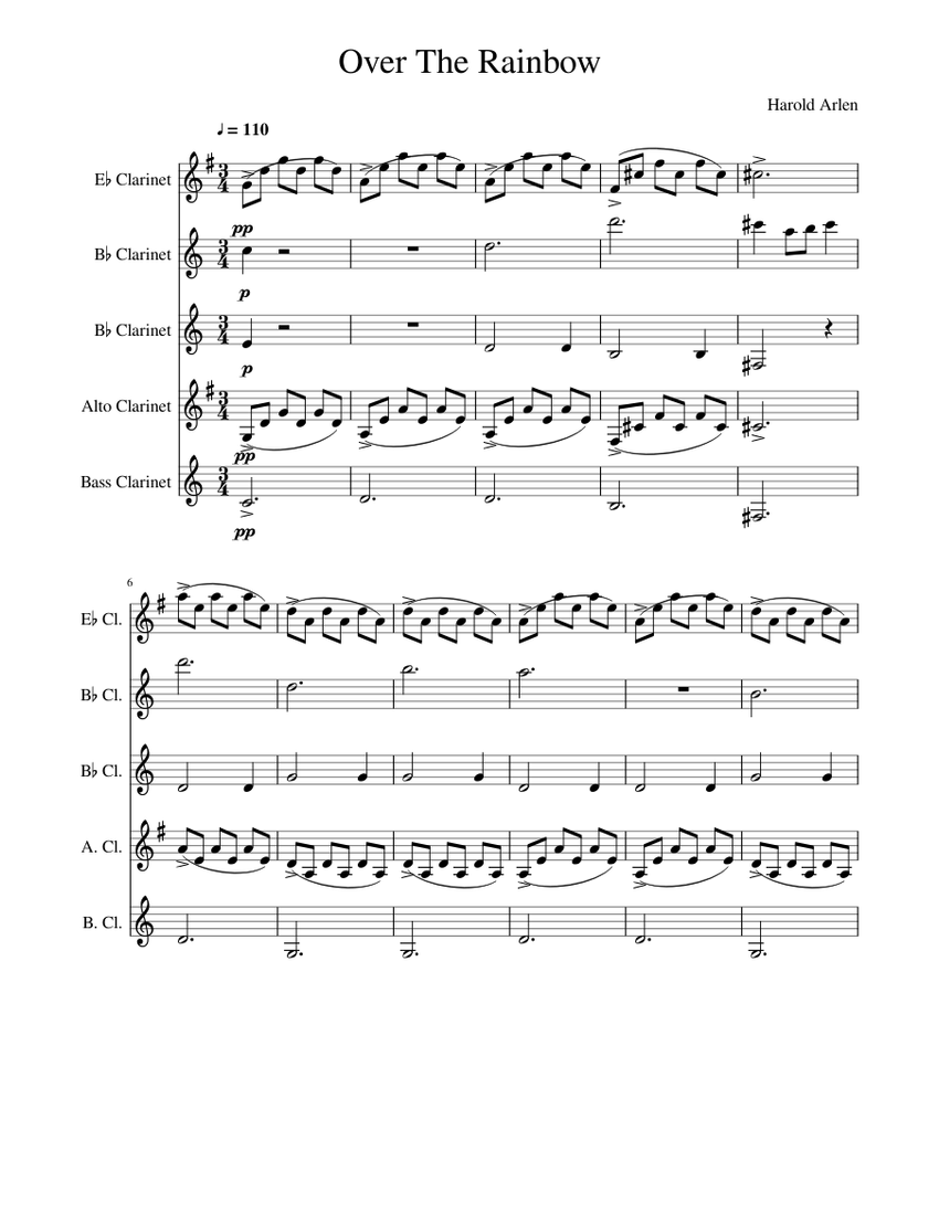 Over The Rainbow Sheet music for Clarinet | Download free in PDF or ...