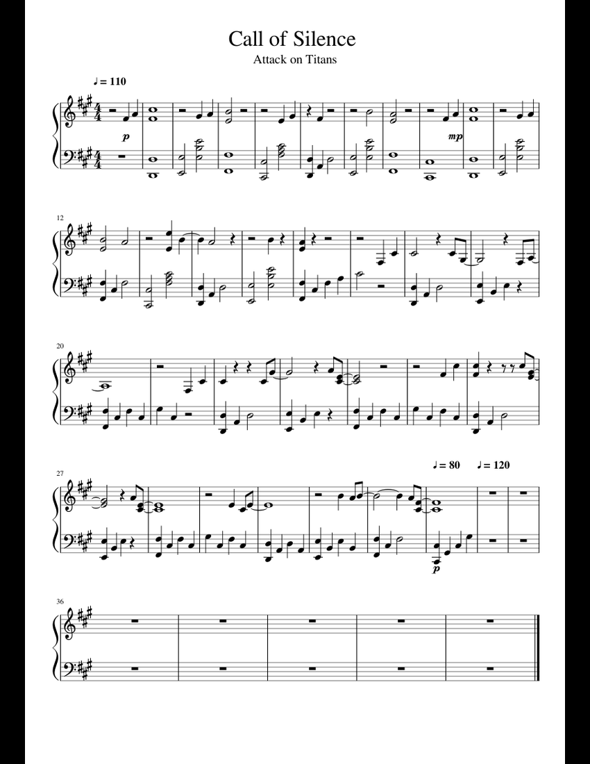 Call of Silence - Attack on Titans OST (Piano) sheet music for Piano download free in PDF or MIDI