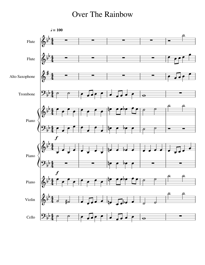 Over The Rainbow sheet music for Flute, Piano, Violin, Alto Saxophone ...