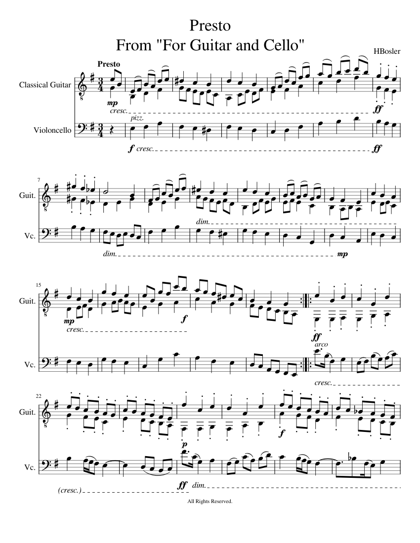 Presto From "For Guitar and Cello" Sheet music for Cello, Guitar ...