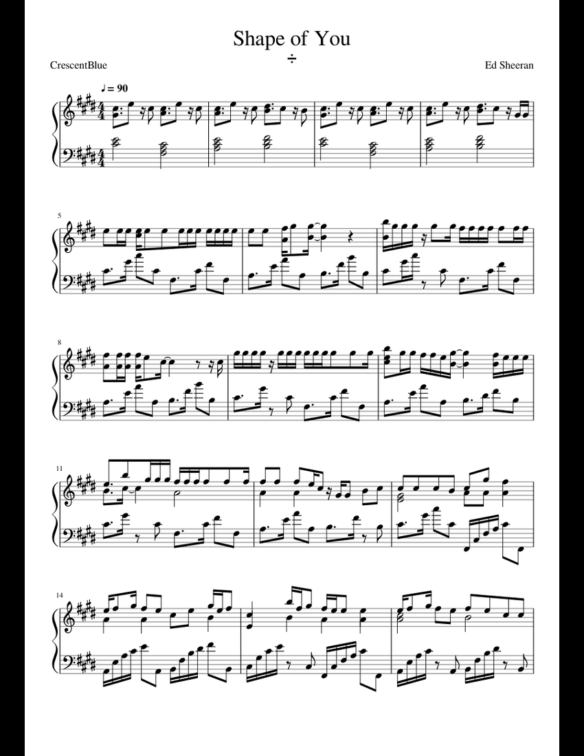 Shape of You - Ed Sheeran sheet music for Piano download free in PDF or ...