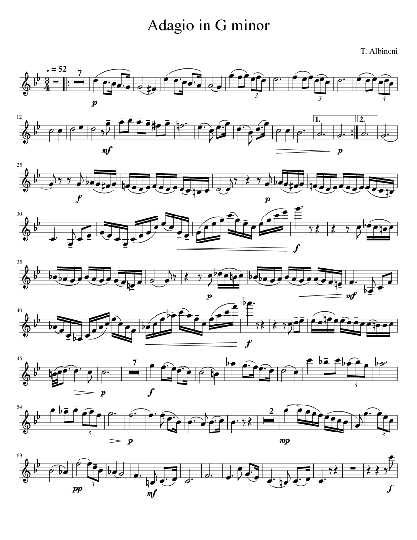 Adagio in G minor Sheet music for Violin (Solo) | Musescore.com