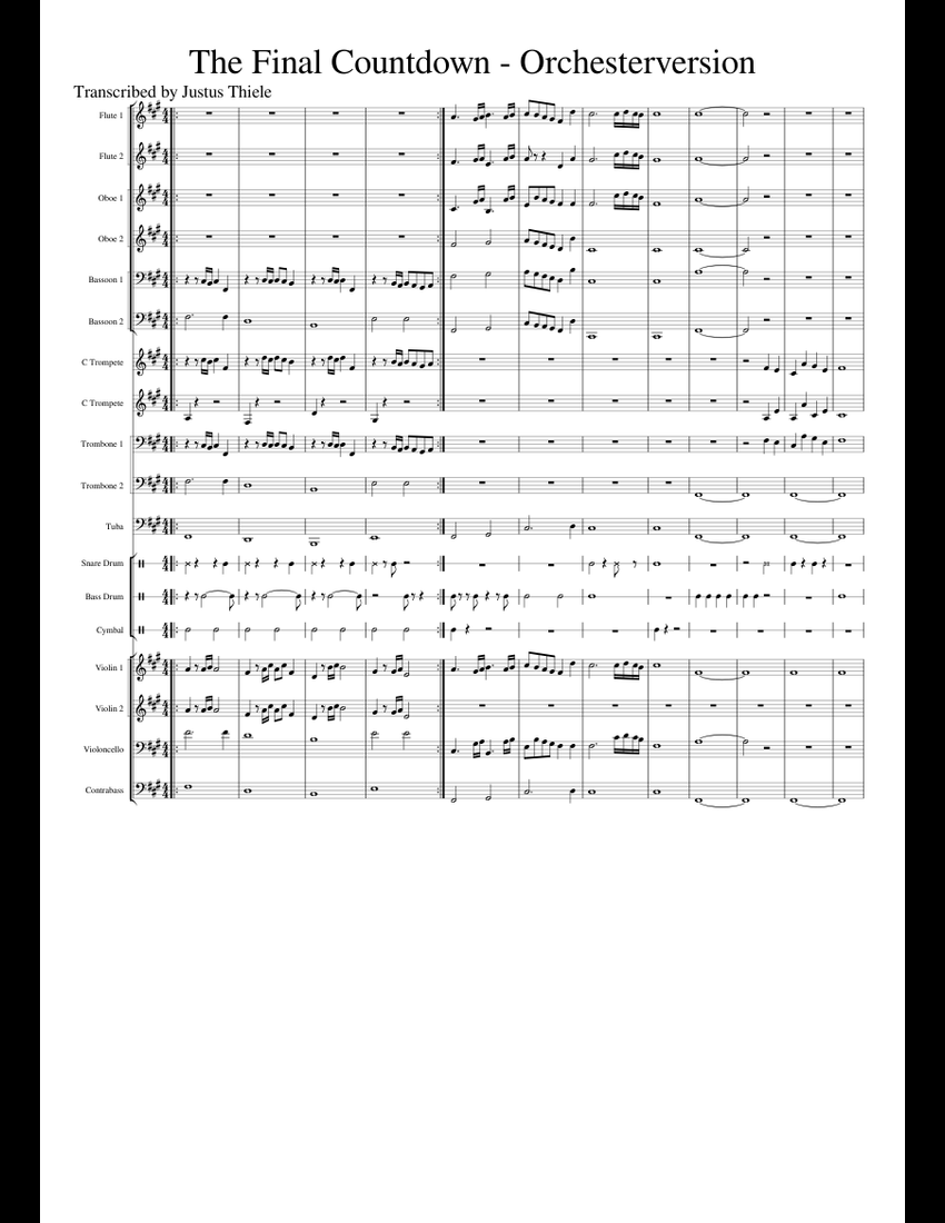 The Final Countdown Orchesterversion sheet music for Flute, Violin ...