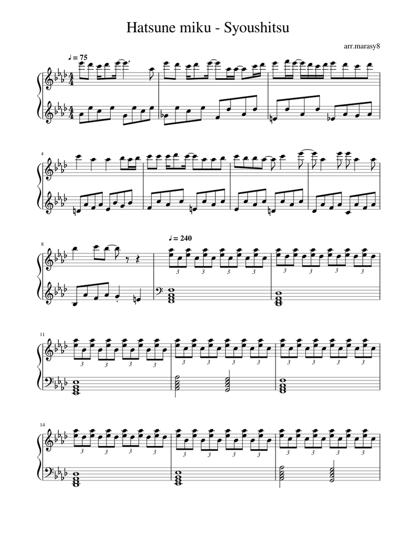 Hatsune miku - Syoushitsu Sheet music for Piano (Solo) | Musescore.com