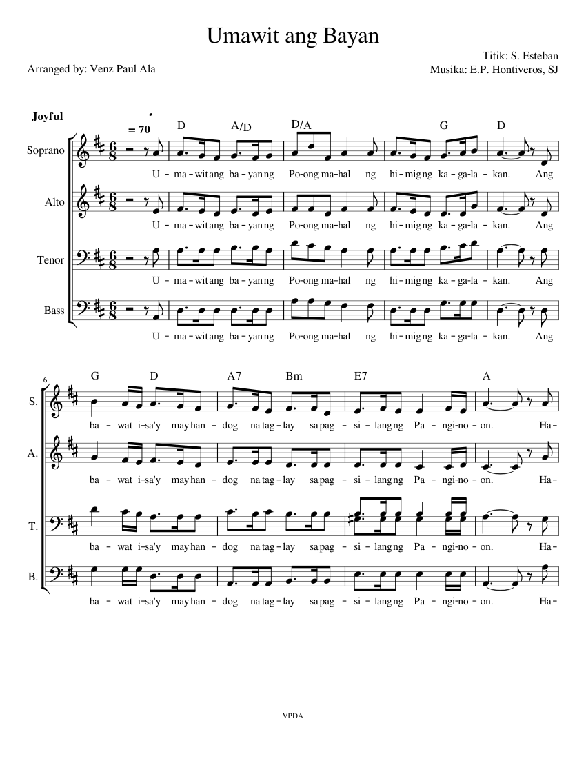 Umawit ang Bayan Sheet music for Soprano, Tenor, Alto, Bass (Choral ...