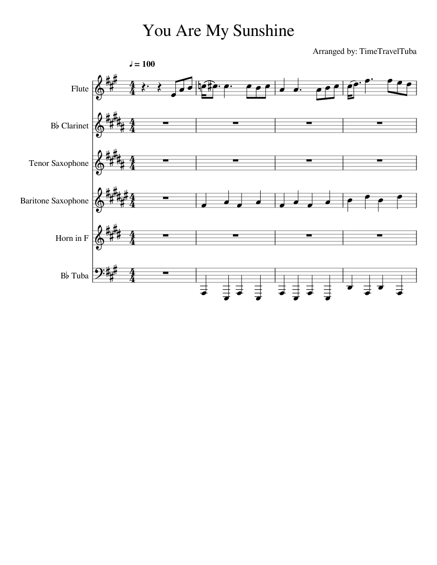 You Are My Sunshine sheet music for Flute, Clarinet, Tenor Saxophone ...