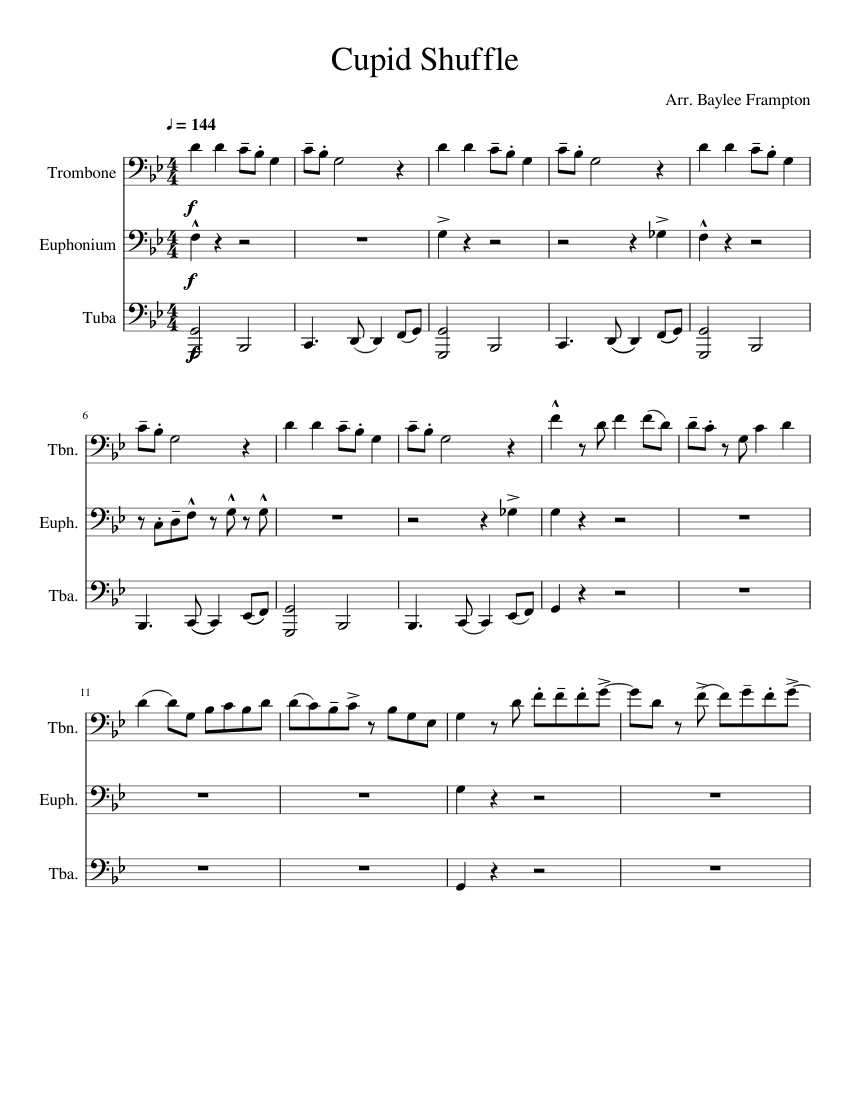 Cupid Shuffle Sheet music for Trombone, Tuba, Euphonium (Mixed Trio ...