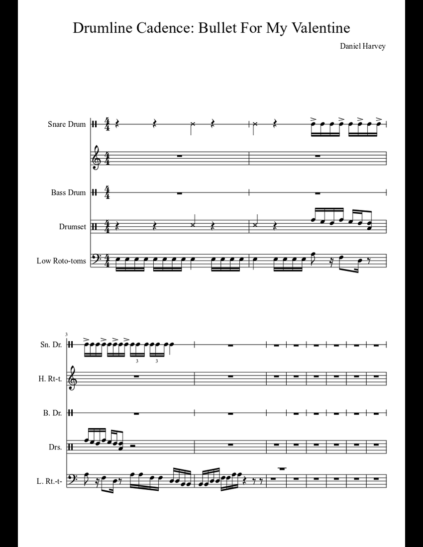 Drumline Cadence: Bullet For My Valentine sheet music download free in ...
