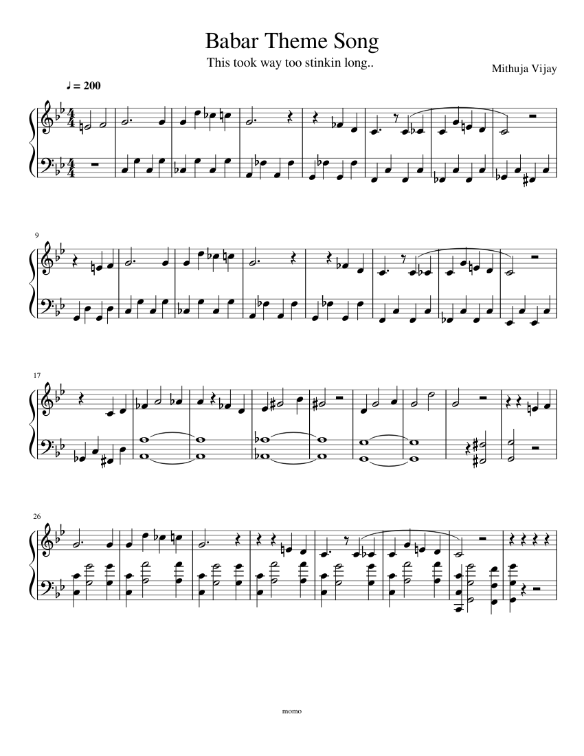 Babar Theme Sheet music for Piano | Download free in PDF or MIDI ...