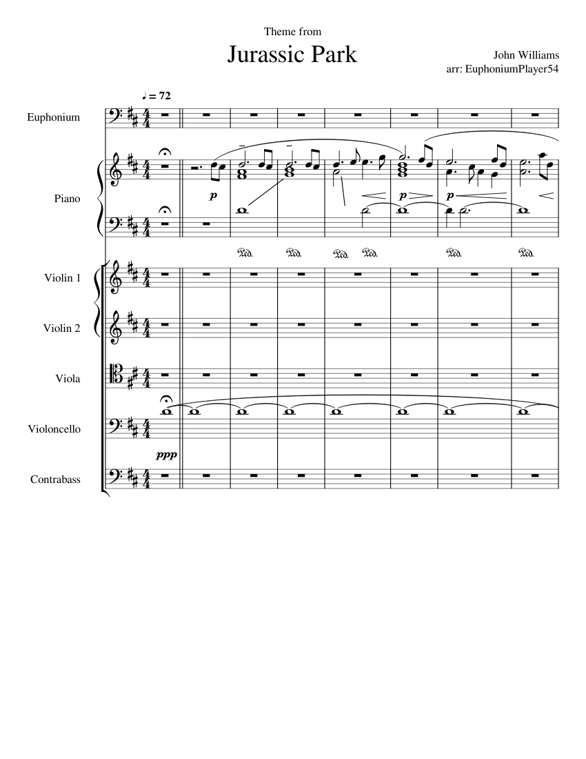 Theme from Jurassic Park Sheet music for Piano, Violin, Cello, Viola ...