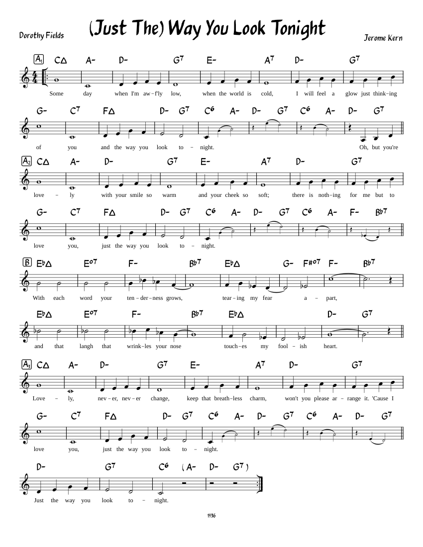 (Just The) Way You Look Tonight sheet music for Piano download free in ...