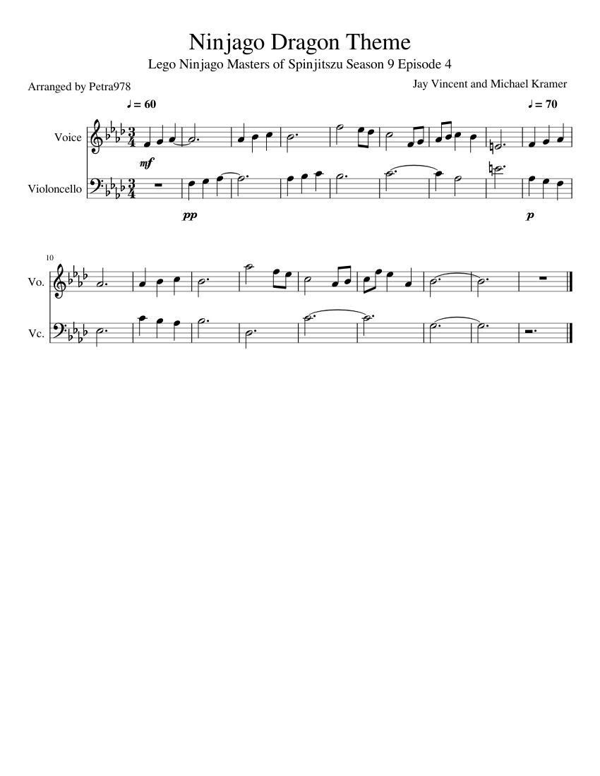 Ninjago Dragon Theme sheet music for Voice, Cello download free in PDF ...