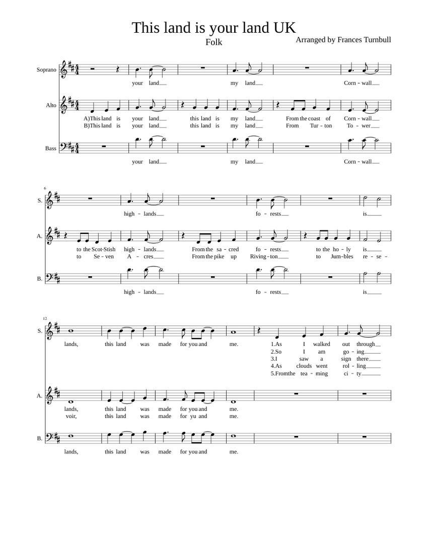This land is your land UK sheet music for Voice download free in PDF or ...