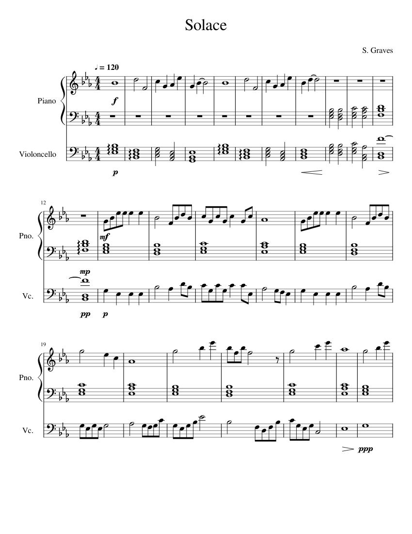 Solace Sheet music for Piano, Cello | Download free in PDF or MIDI ...