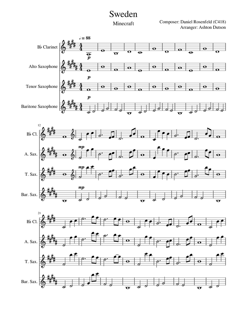 Sweden Sheet music for Clarinet (In B Flat), Saxophone (Alto ...