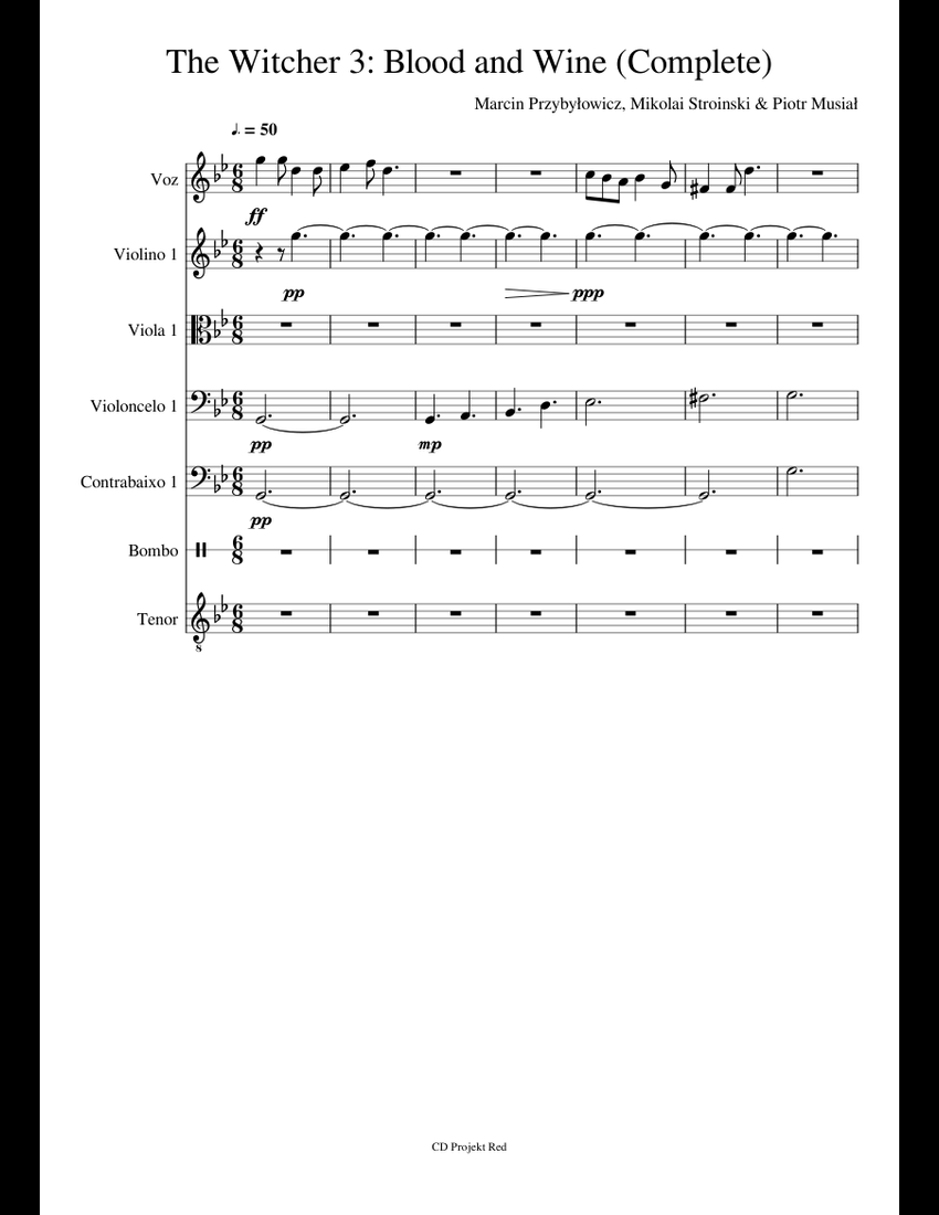 The Witcher 3 Blood and Wine Complete sheet music for Violin, Voice ...