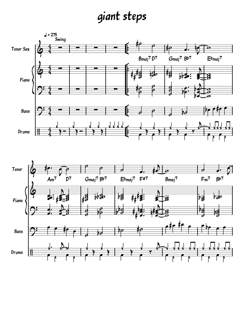 Giant Steps Sheet music for Piano, Tenor Saxophone, Bass, Percussion ...