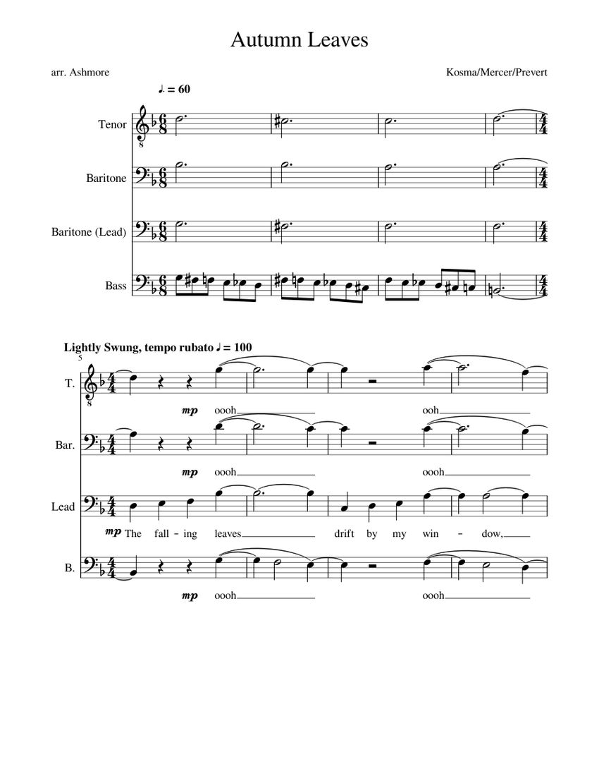 Autumn Leaves (Barbershop) Sheet music for Cello | Download free in PDF ...